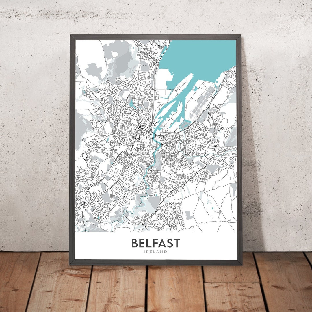 Modern City Map of Belfast, NI: Titanic, Queen's & Cathedral Quarters ...
