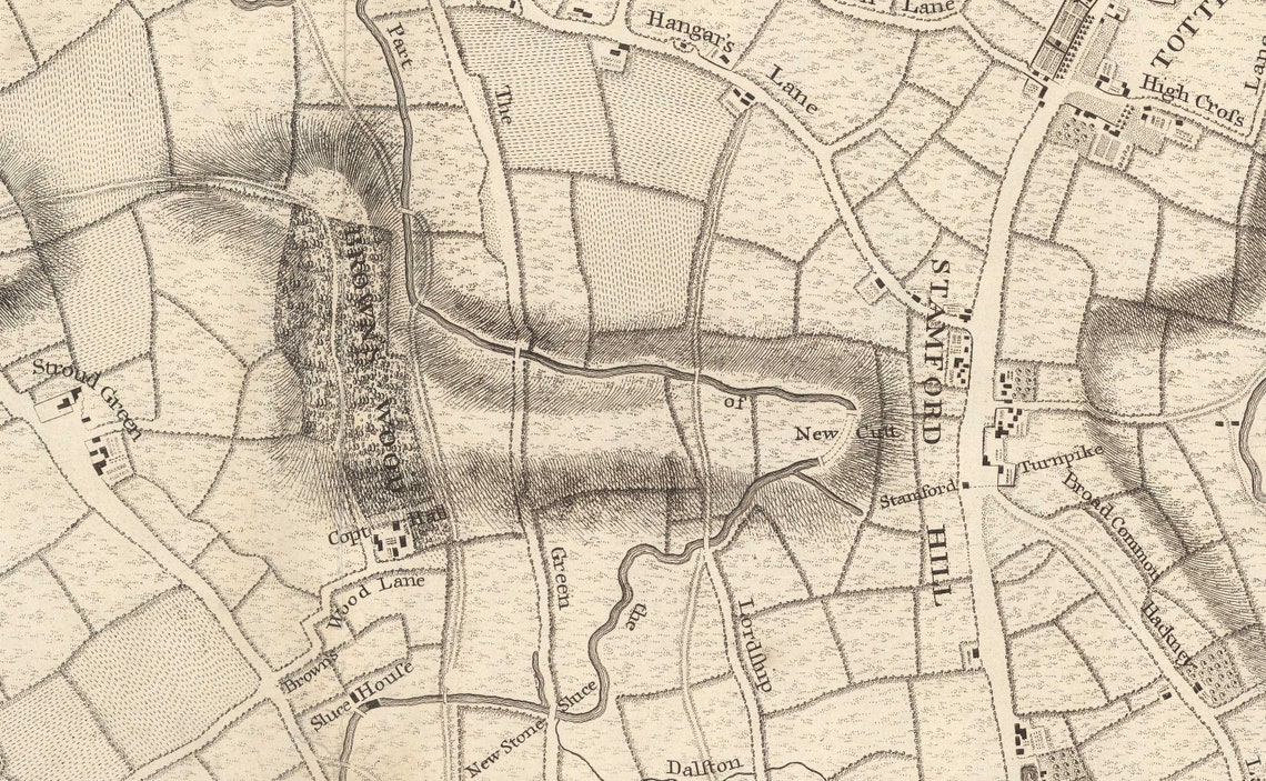 Old Map of North London in 1746 by John Rocque - Highgate, Clapton ...