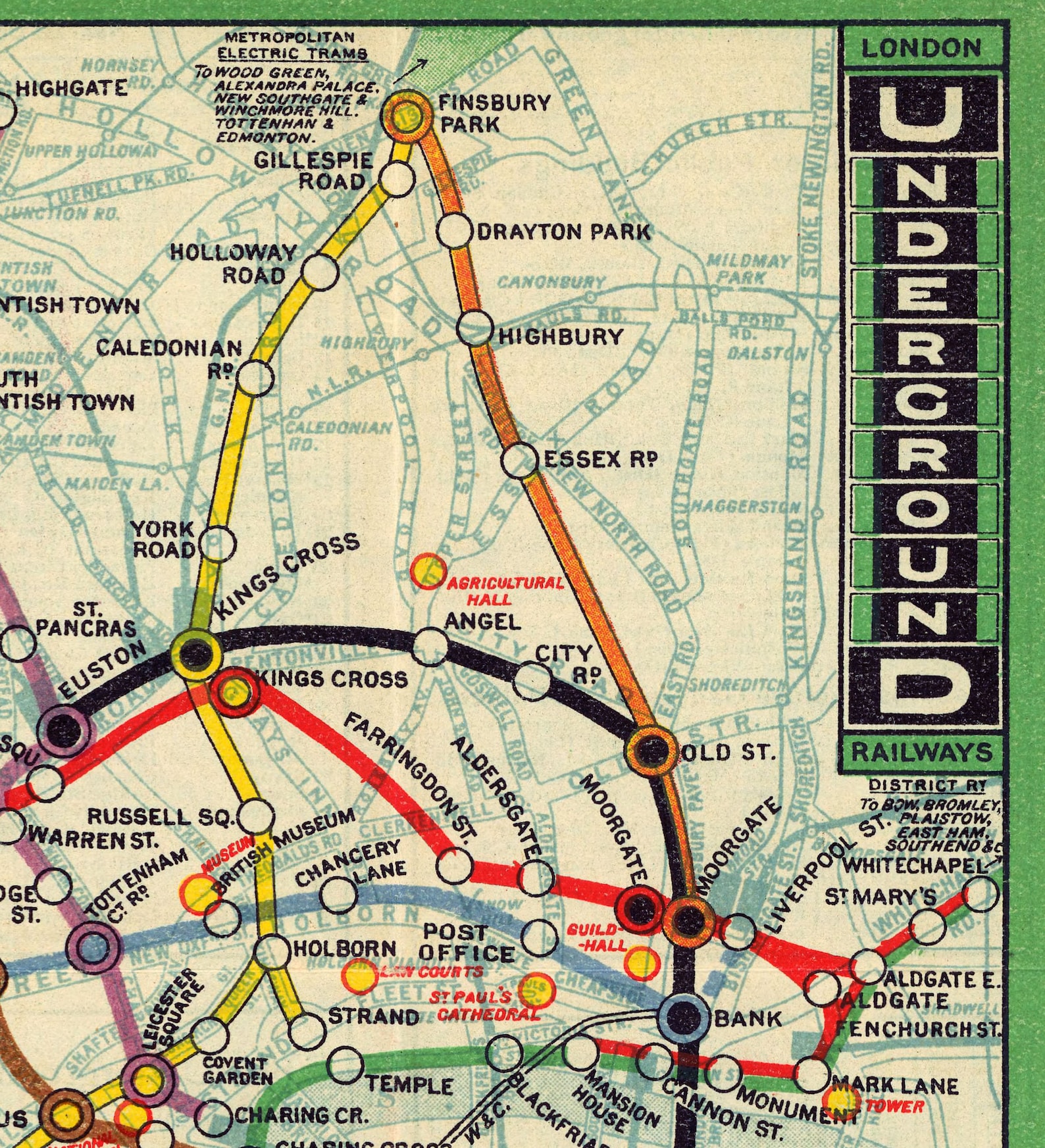 Old London Underground Tube Map 1912 - Oxford Circus, Piccadilly, Bank ...