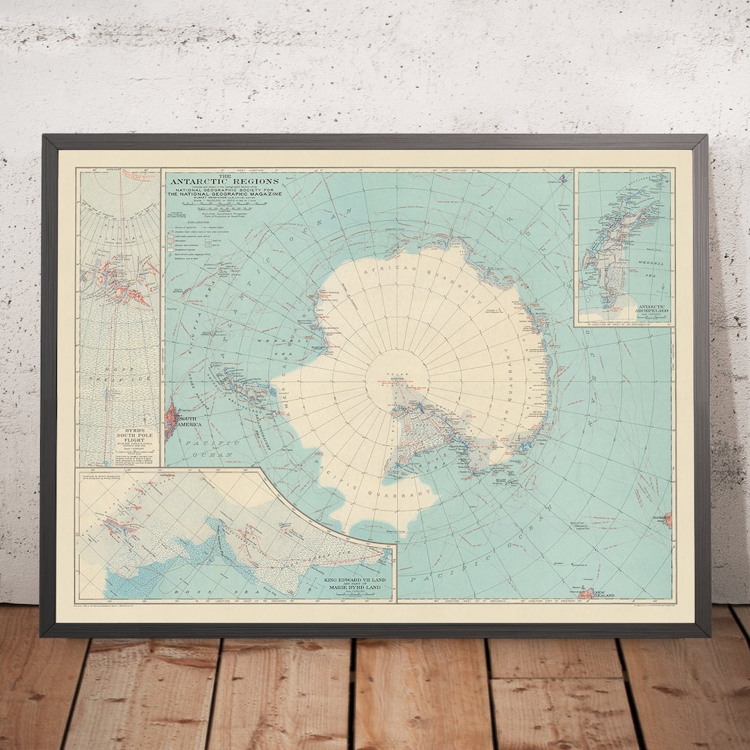 Old Map of Antarctica Exploration, 1932 by National Geographic Society ...