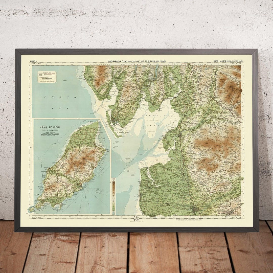 Old OS Map of North Lancashire & Isle of Man by Bartholomew, 1901 ...
