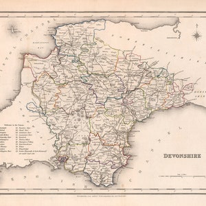 Old Map of Devon by Samuel Lewis, 1844: Exeter, Plymouth, Torquay ...
