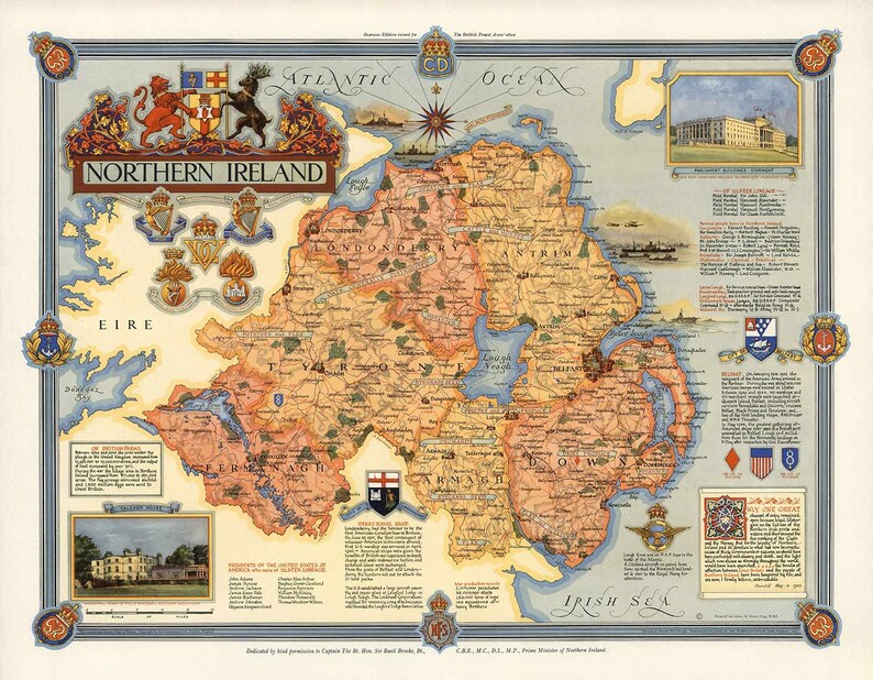 Old Map of Northern Ireland Ulster by Ernest Clegg 1947 - Etsy UK