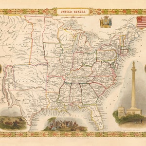 Old Map of the USA, 1851 by Tallis & Rapkin - Large Texas, Western and ...