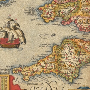 Old Colour Map of England & Ireland in 1605 by Abraham Ortelius - UK ...