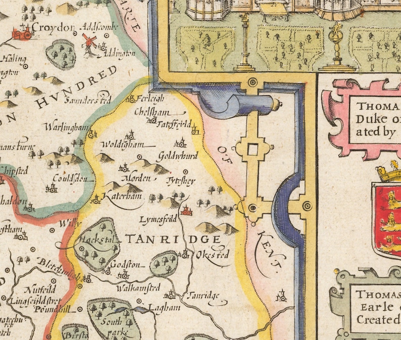 Old Map of Surrey 1611 by John Speed - Woking, Guildford, Croydon ...
