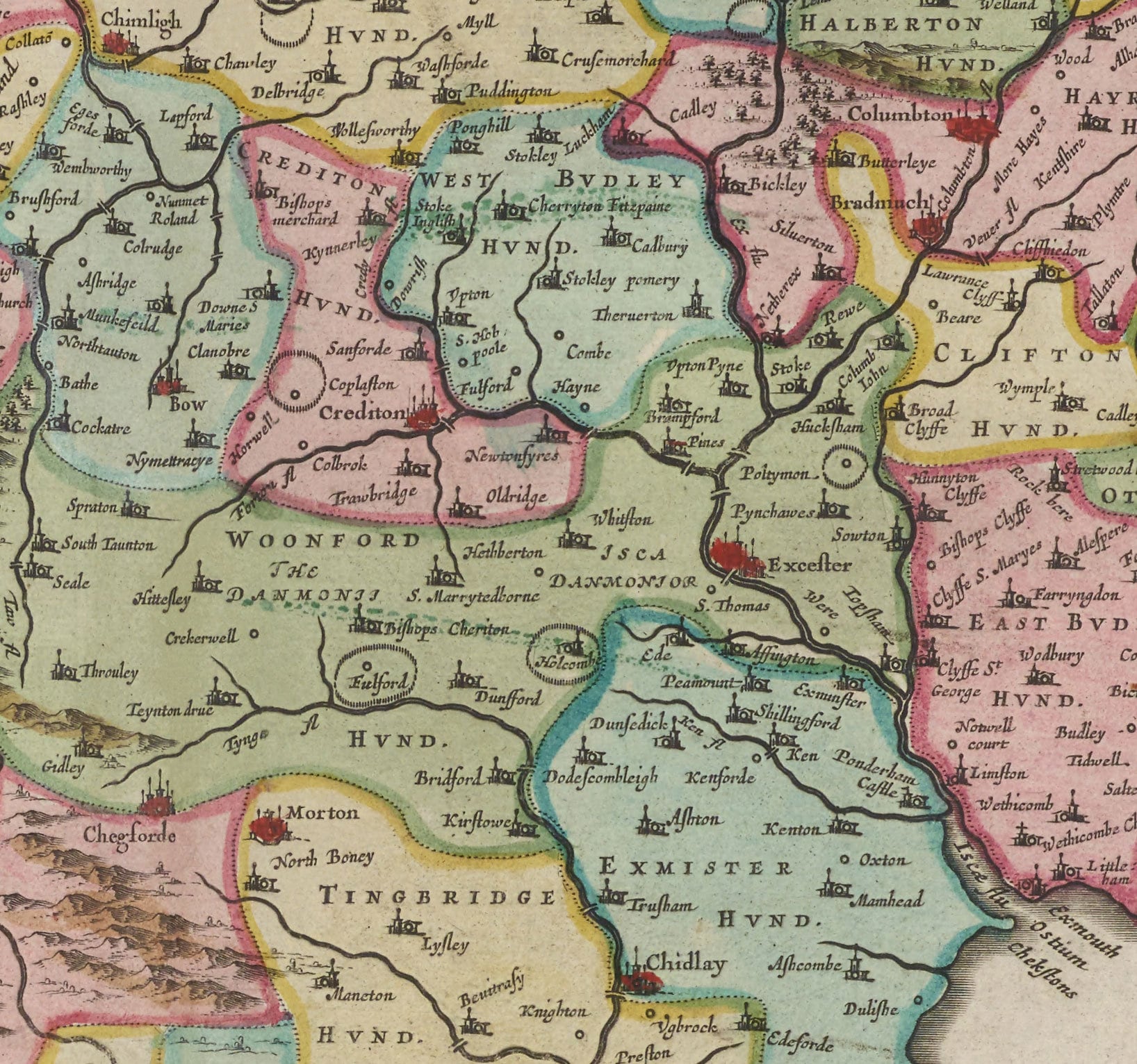 Old Map of Devon in 1665 by Joan Blaeu - Plymouth, Exeter, Torquay ...