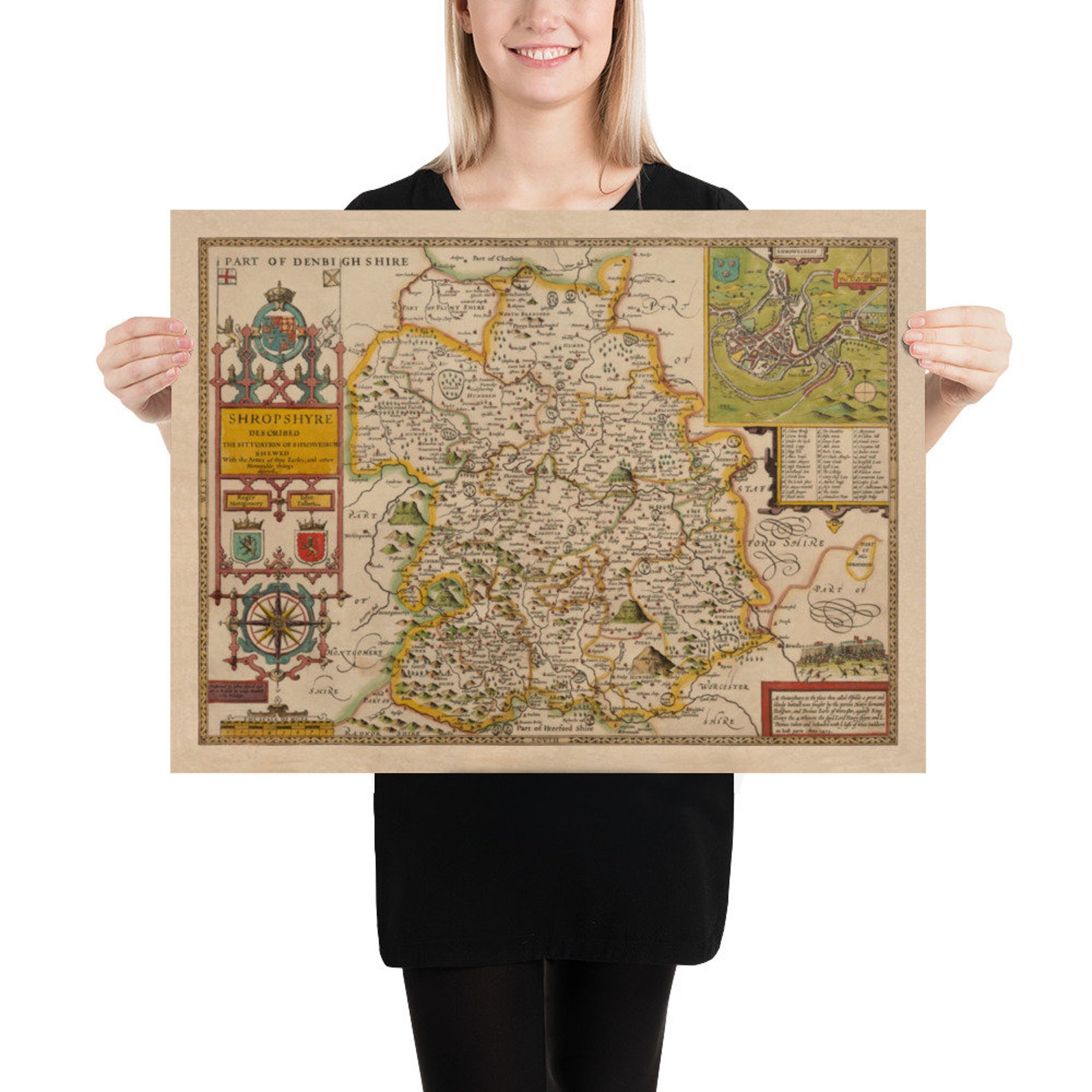 Old Map of Shropshire in 1611 by John Speed Shrewsbury - Etsy UK