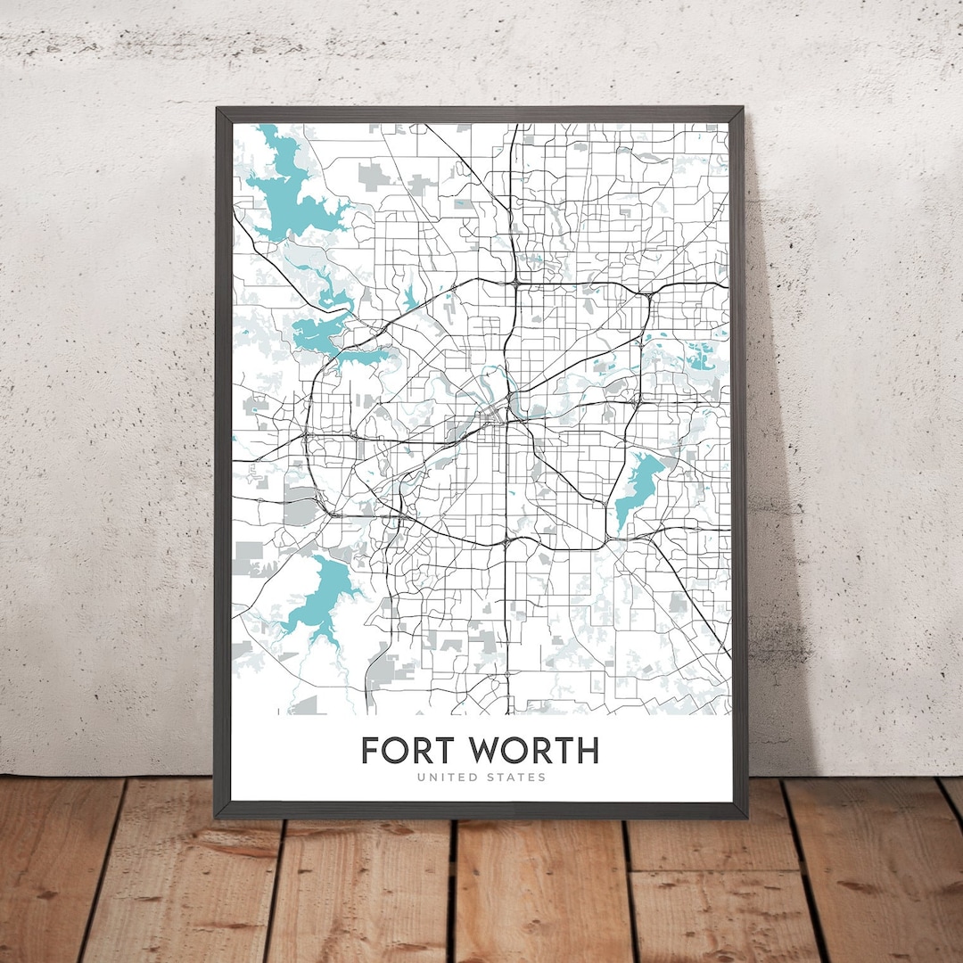 Modern City Map of Fort Worth, TX: Stockyards, Sundance Sq, TCU ...