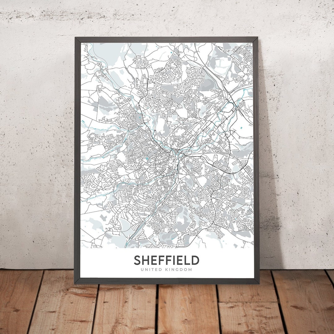 Modern City Map of Sheffield, UK: City Centre, Sheffield Cathedral ...