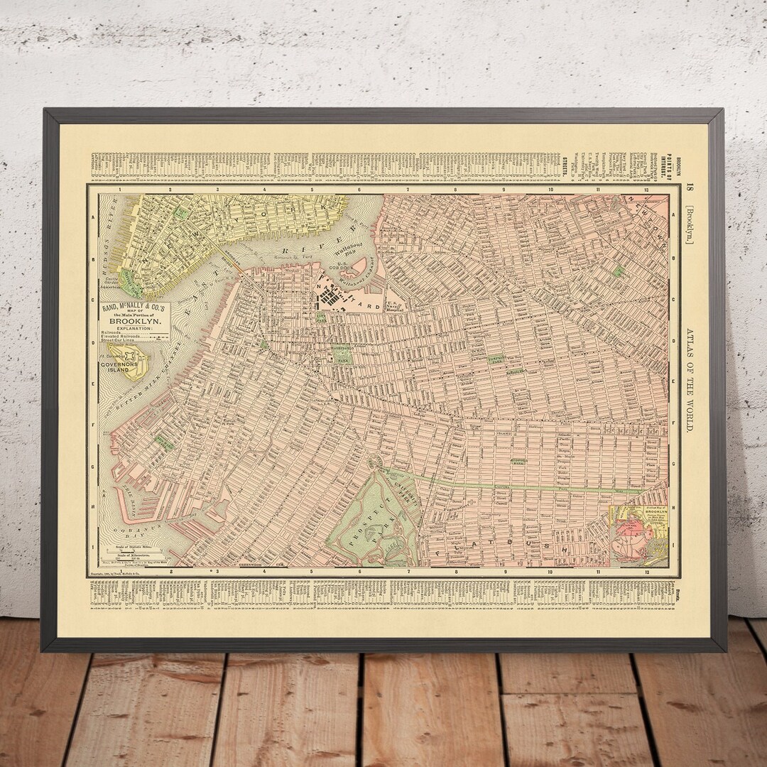 Old Map of Brooklyn by Rand Mcnally, 1897: Downtown Brooklyn, Bushwick ...