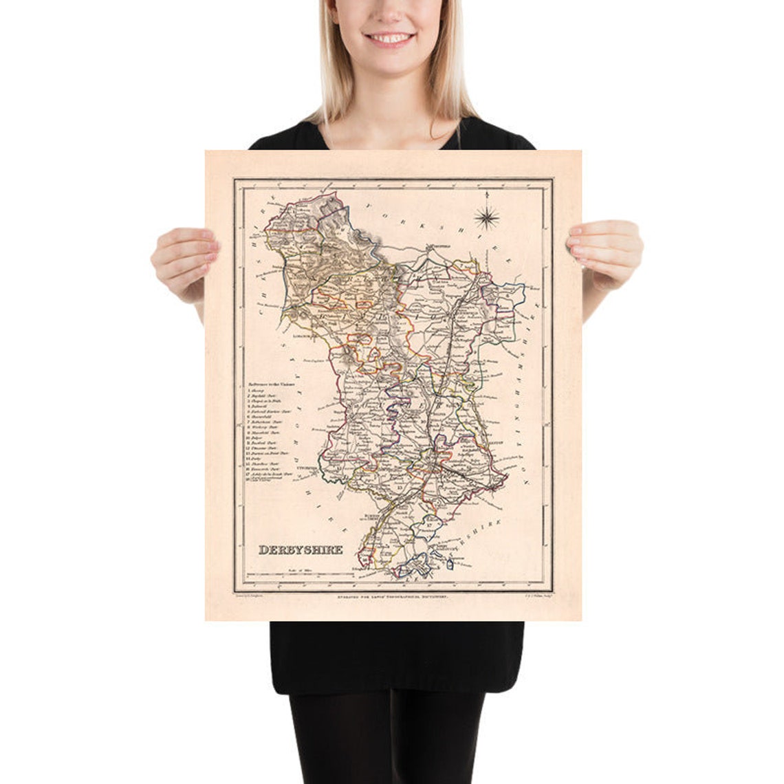 Old Map of Derbyshire by Samuel Lewis, 1844: Buxton, Ashbourne, Matlock ...
