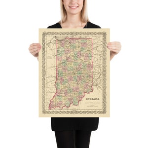 Old Map of Indiana by J.H. Colton, 1855: Indianapolis, Fort Wayne, New ...