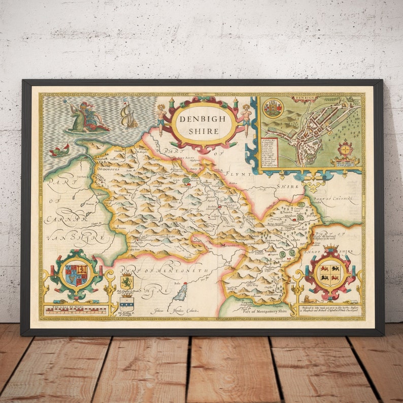 Old Map of Denbighshire Wales 1611 by John Speed - Denbigh, Wrexham ...