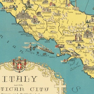 Old Pictorial Map of Italy, 1935 by E. Chase - Illustrated Landmarks ...