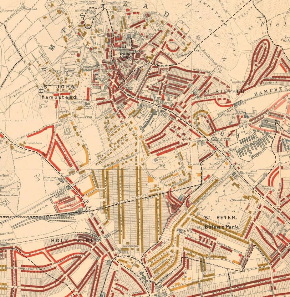 Old Map of London Poverty 1898-9, North Western - Camden, Hampstead ...