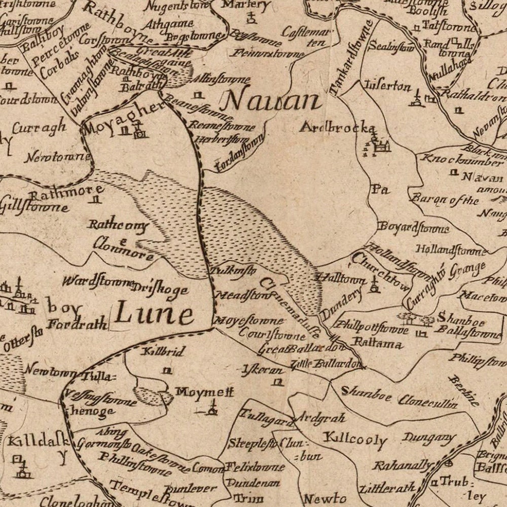 Old Map of County Meath (east Meath) by Petty, 1685: Trim, Navan, Kells ...