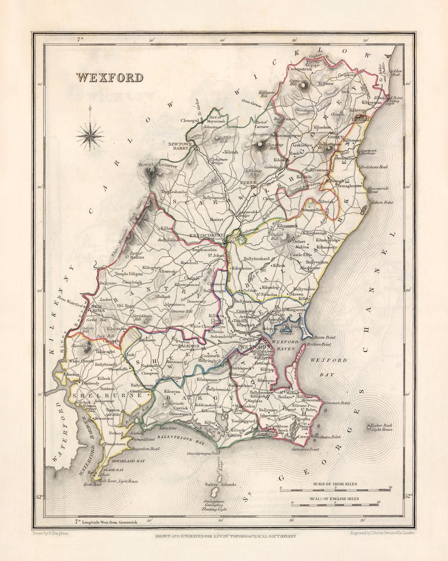 Old Map of County Wexford by Samuel Lewis, 1844: Enniscorthy, New Ross ...