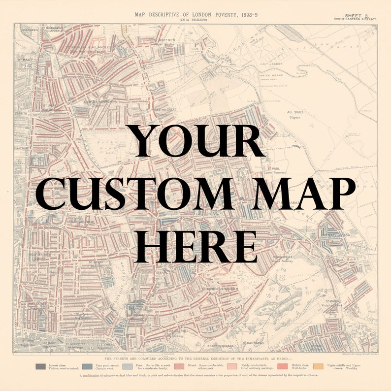 Old Map of London Poverty 1898 North Eastern by Booth | Etsy UK