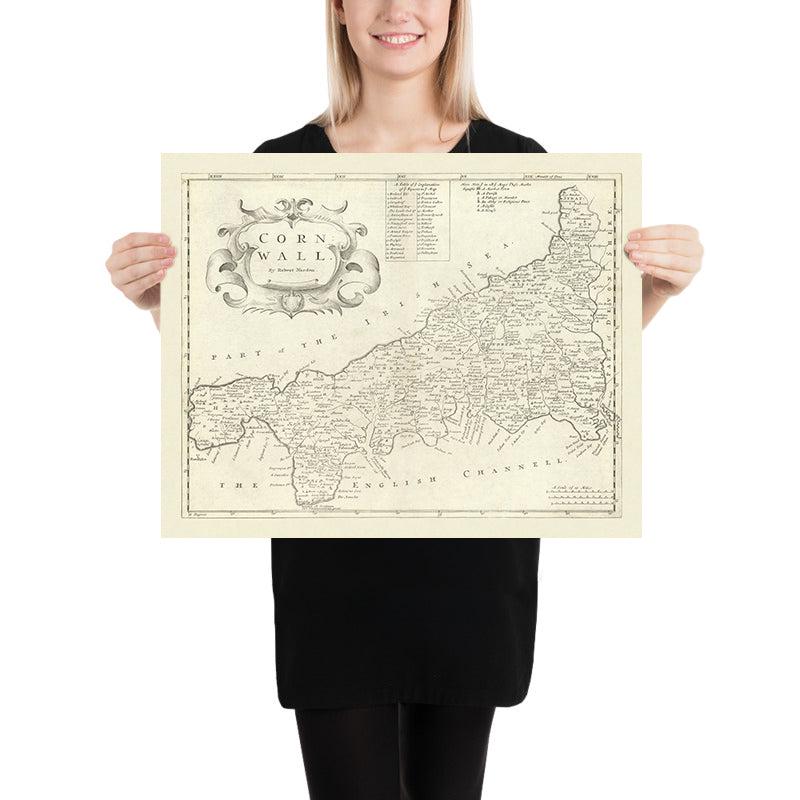 Old Map of Cornwall by Robert Morden, 1722: Truro, Falmouth, Penzance ...