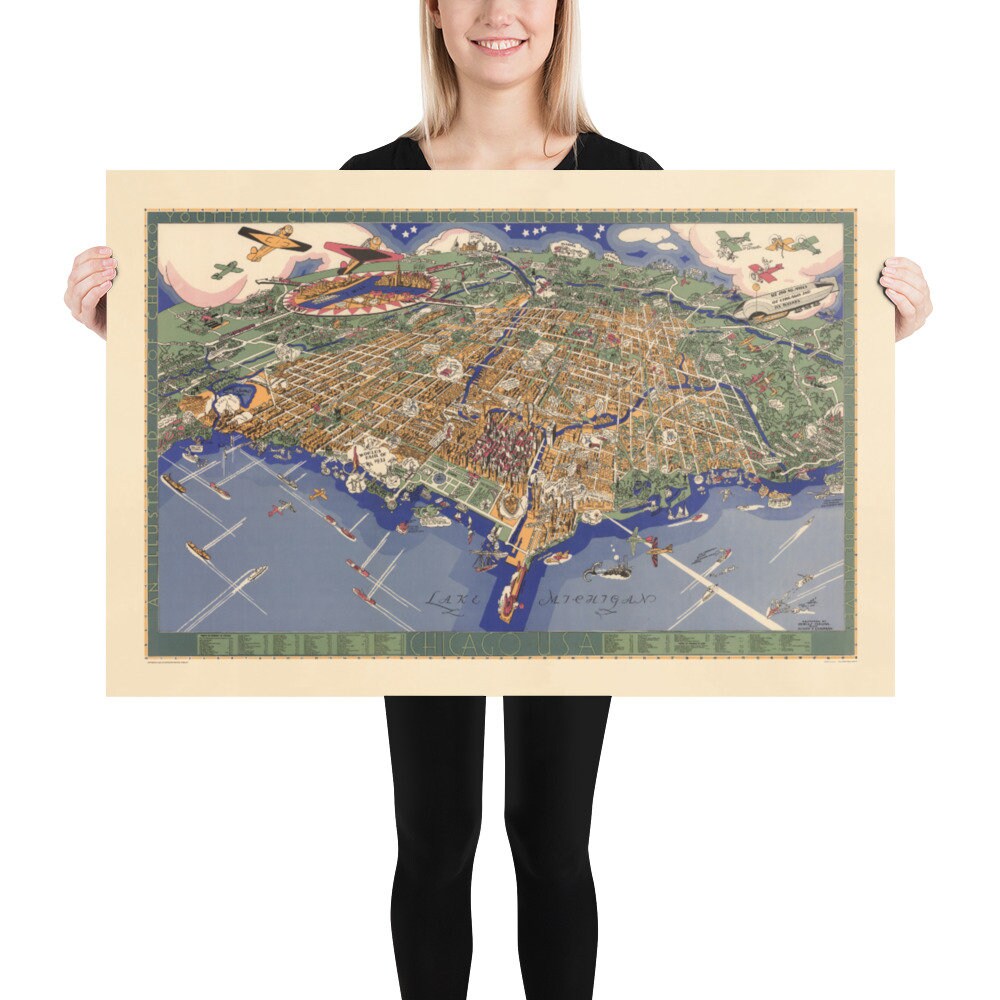 Old Map of Chicago 1931 Birdseye Map of Downtown Grant - Etsy