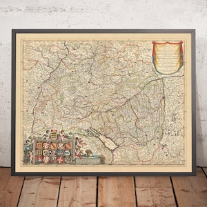 Old Map of Swabian Circle by Visscher, 1690: Stuttgart, Mannheim ...