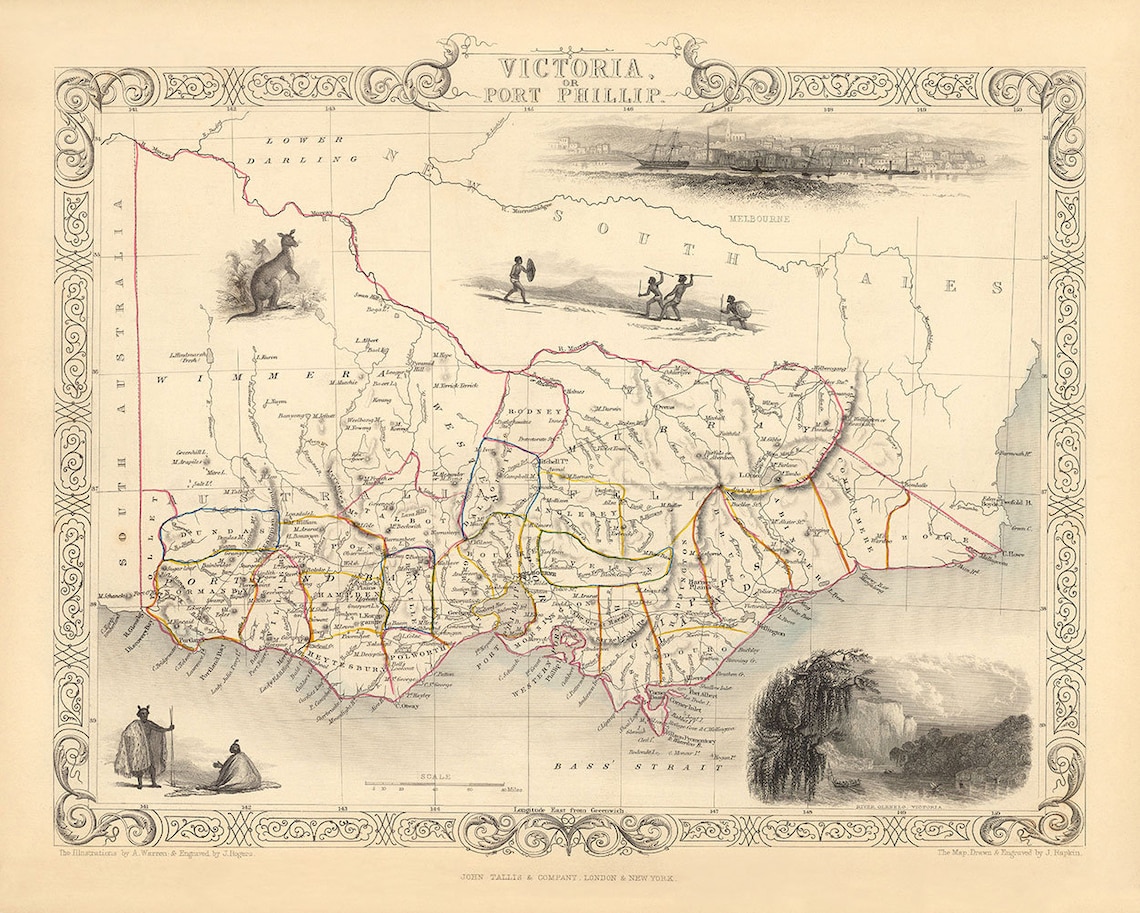 Old Map of Victoria, Australia by Tallis & Rapkin, 1851 - Melbourne ...