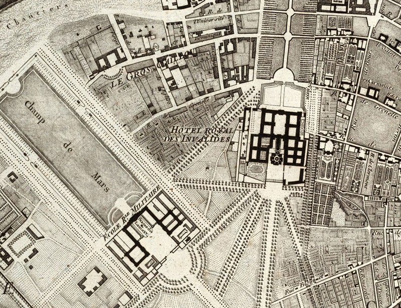 Rare Old Map of Paris, 1795 by Roussel - Louvre, Invalides, Champs ...
