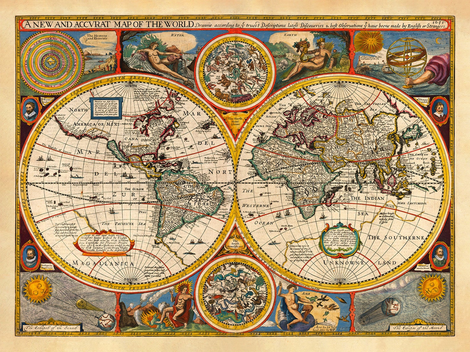 Rare Old World Atlas Map From 1651 by John Speed - Colour Vintage Wall ...