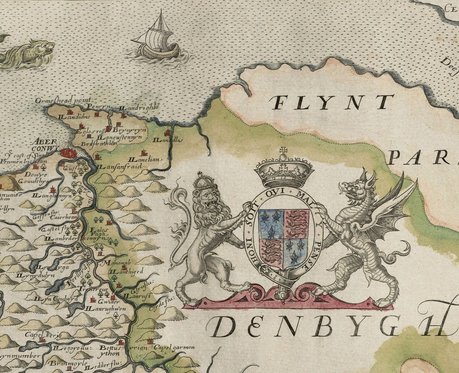First Map of Anglesey & Gwynedd, 1577 - Old Map by Christopher Saxton ...