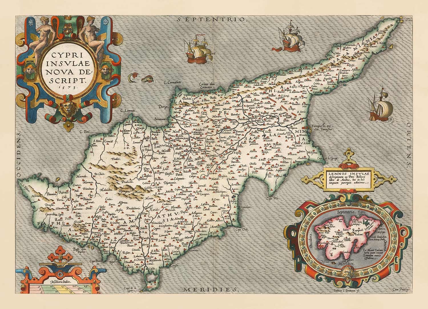 Rare Old Map of Cyprus by Abraham Ortelius 1573 Nicosia | Etsy