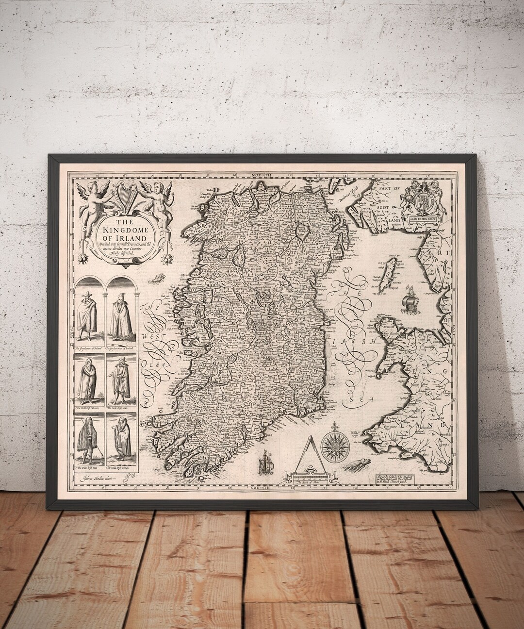 Old Map of Ireland, Éireann 1611 by John Speed - Irish Sea, Jacobean ...