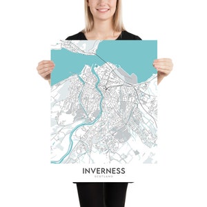 Modern City Map of Inverness, Scotland: City Centre, River Ness, A82 ...
