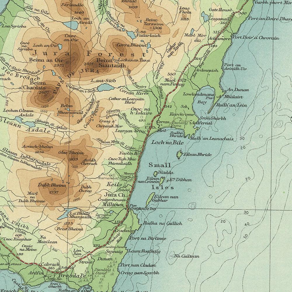 Old OS Map of Islay, Jura & Colonsay, 1901: Bowmore, Paps of Jura ...