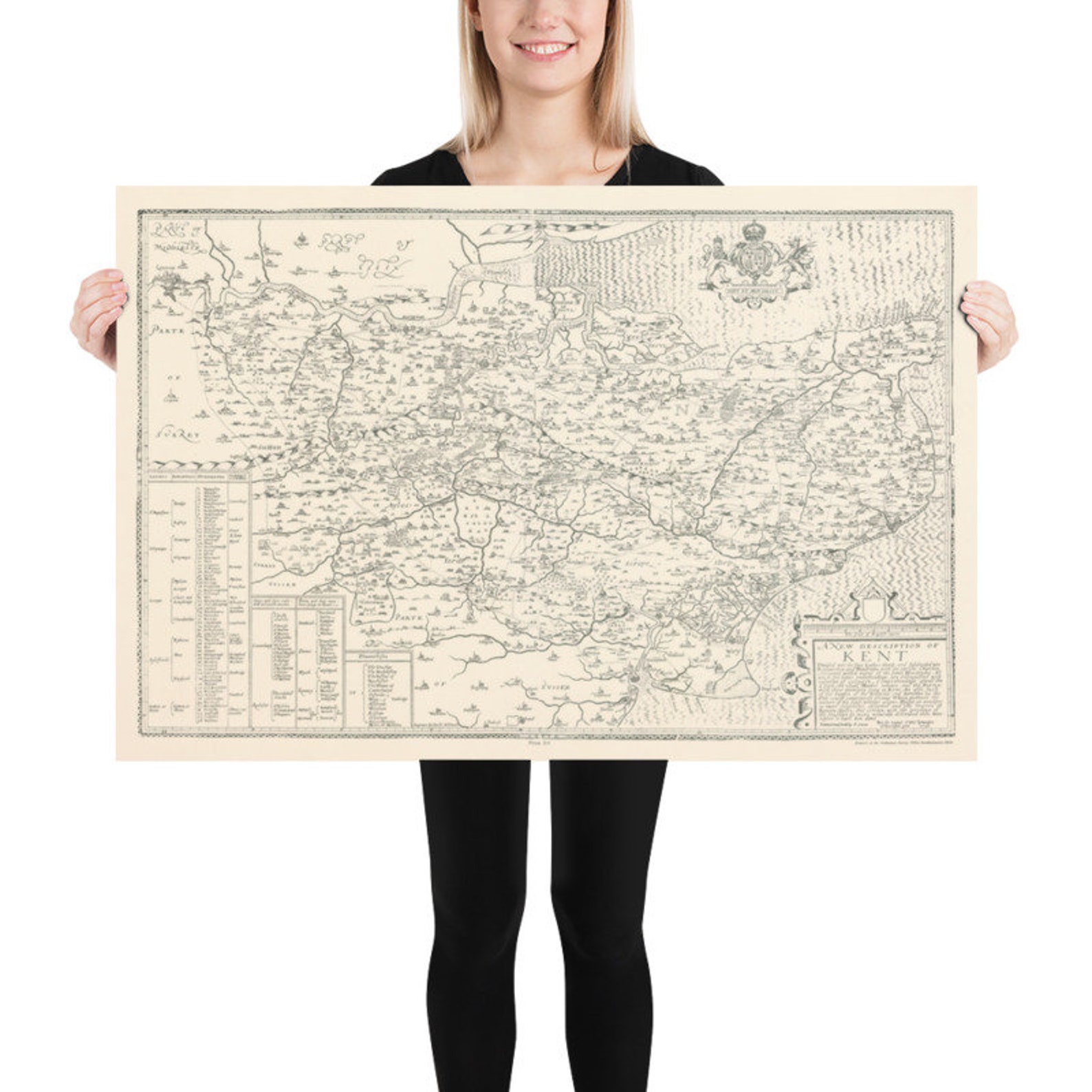 Rare Old Map of Kent in 1596 - Canterbury, Maidstone, Bromley ...