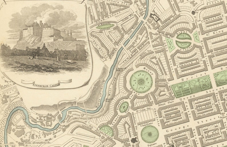 Old Map of Edinburgh, Scotland in 1834 by WB Clark - Water of Leith ...