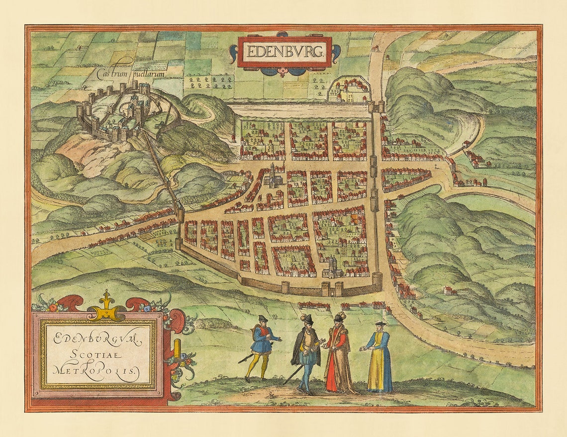 Old Map of Edinburgh, 1580 by Georg Braun - Castle, City Walls, St ...