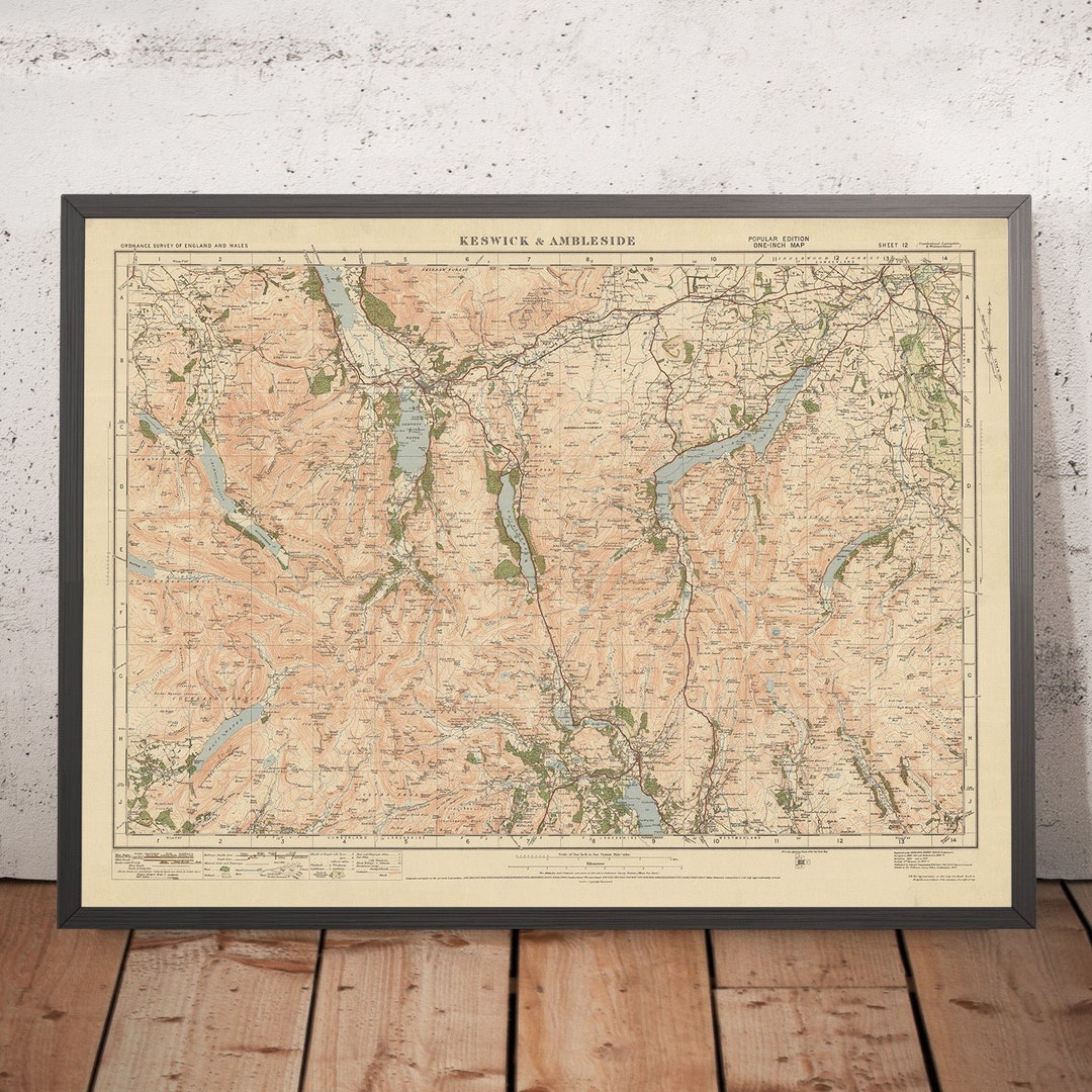 Old Ordnance Survey Map, Sheet 12 - Keswick & Ambleside, 1925 ...
