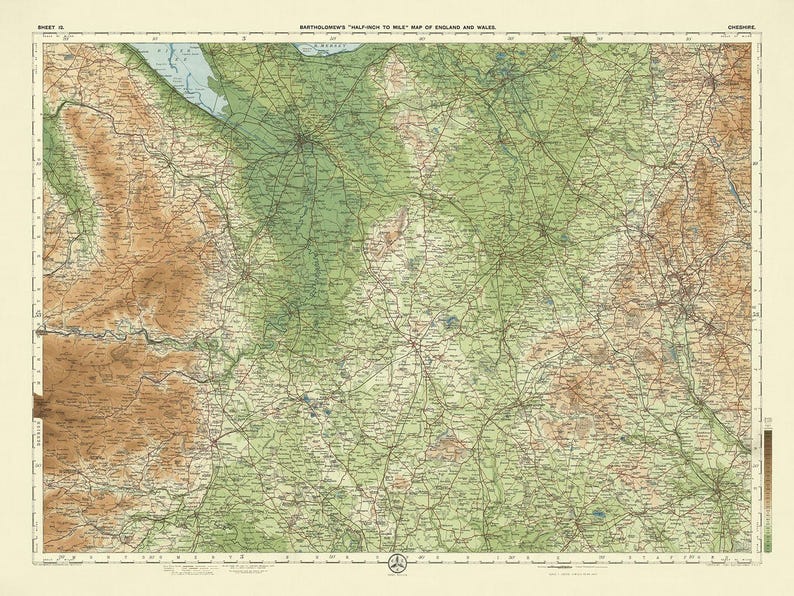 Old OS Map of Cheshire by Bartholomew, 1901: Chester, Crewe, Mersey ...