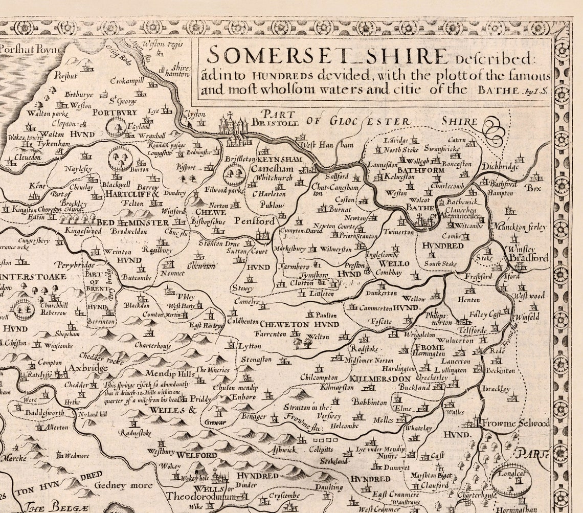 Old Map of Somerset in 1611 by John Speed - Bath, Portishead, Weston ...