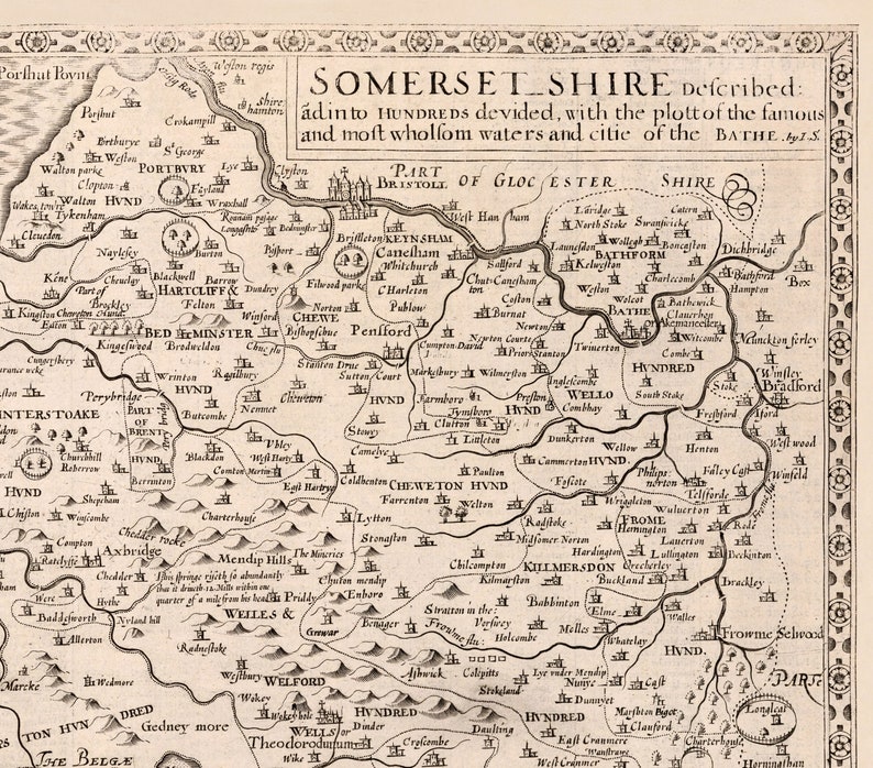 Old Map of Somerset in 1611 by John Speed - Bath, Portishead, Weston ...