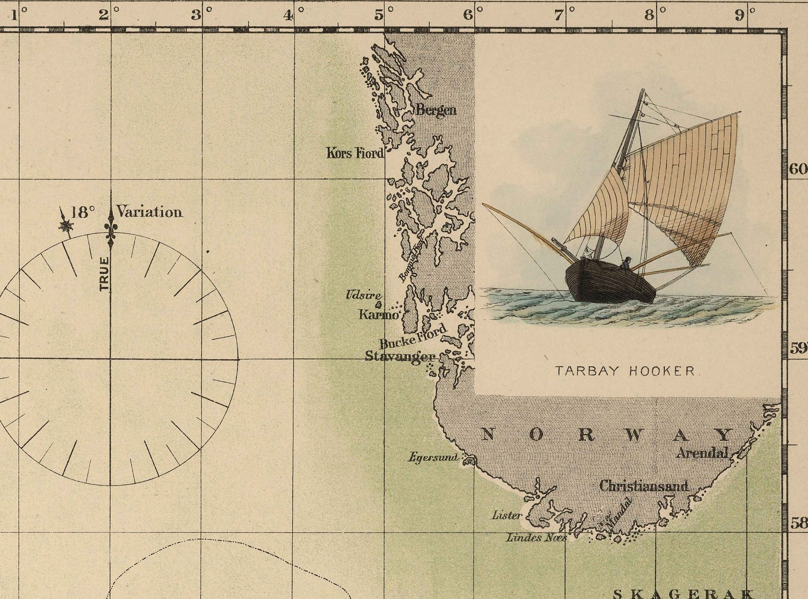 Old Mackerel Fish Map of the North Sea, 1883 by O.T. Olsen - Mackerel ...