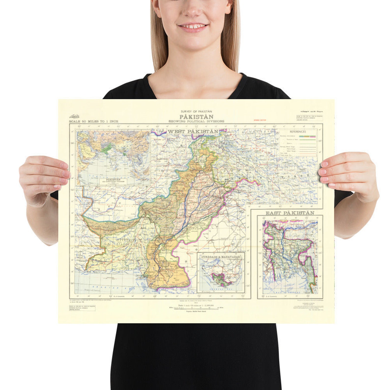 First Map of Pakistan, 1953 - Old Map of Independent West & East ...