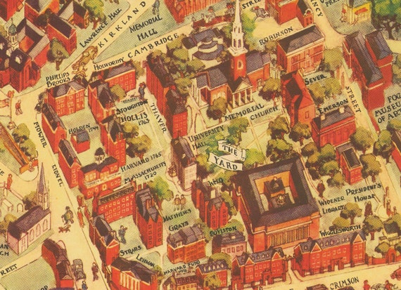 Harvard Campus Map Harvard University Campus Map Art City Prints