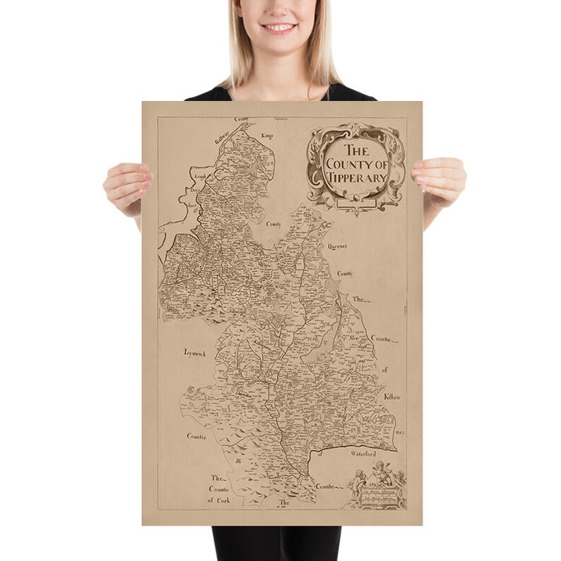 Old Map of County Tipperary by Petty, 1685: Cashel, Clonmel, Fethard ...