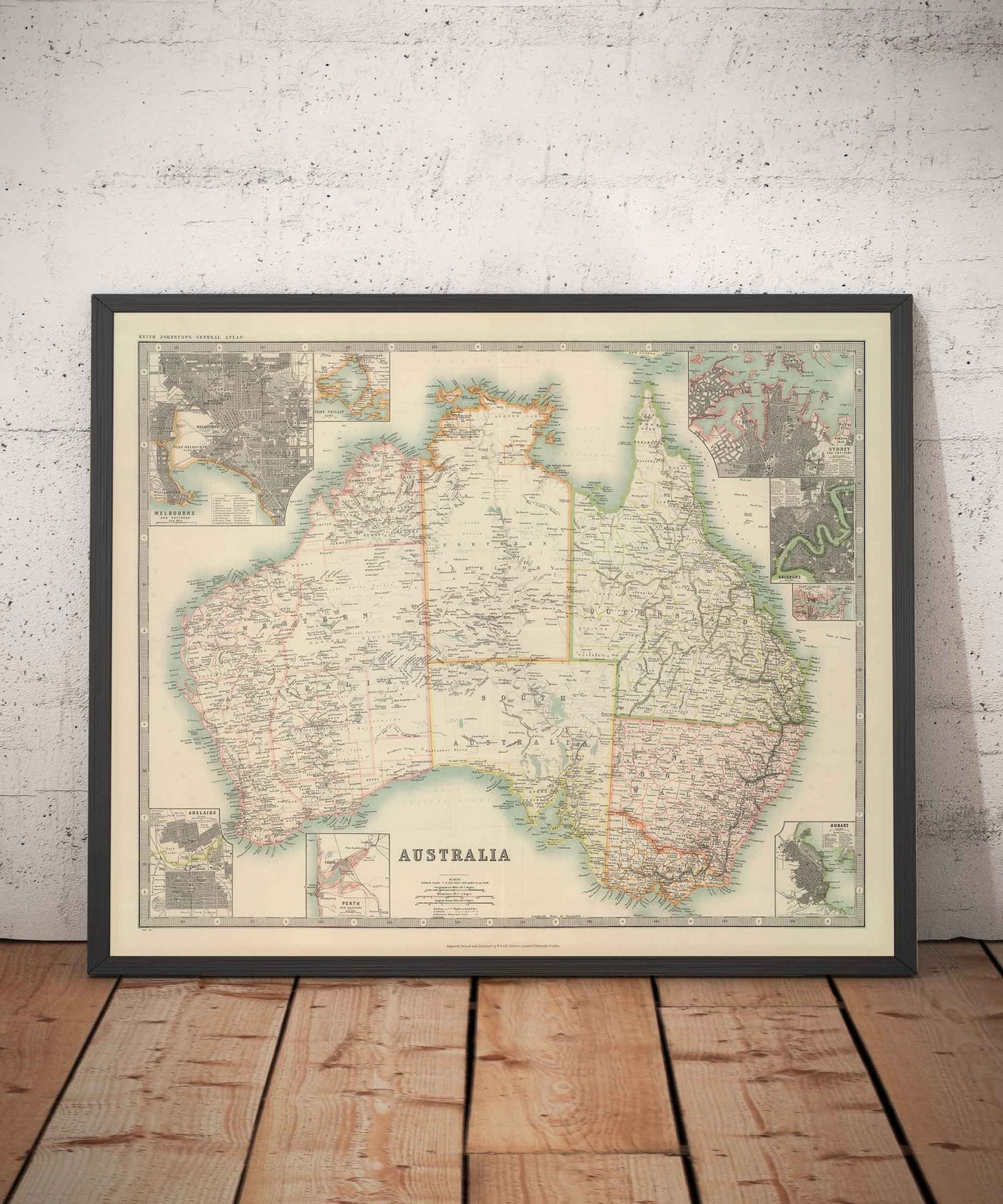 Old Map of Australia, 1911 by Johnston - NSW, Sydney, Queensland ...