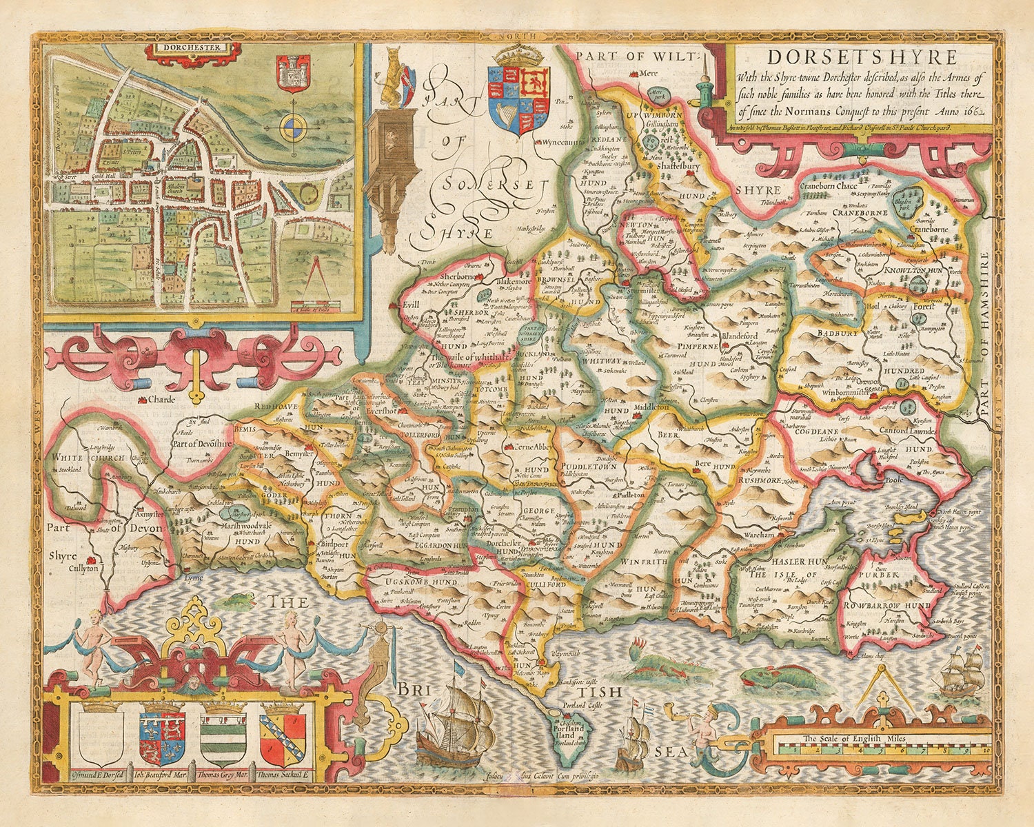 Old Map of Dorset in 1611 by John Speed - Poole, Weymouth, Dorchester ...