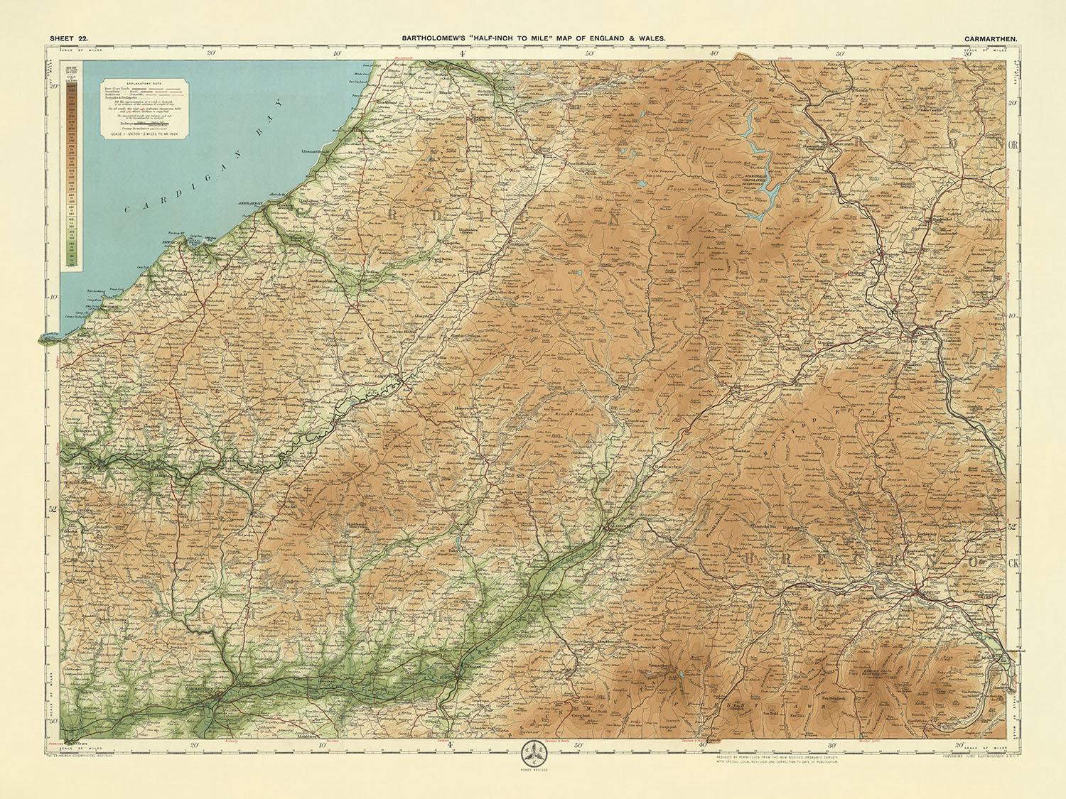 Old OS Map of Carmarthenshire by Bartholomew, 1901: Brecon Beacons ...