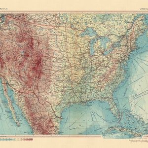 Old Map of United States of America, 1967: Canadian & Mexican Borders ...