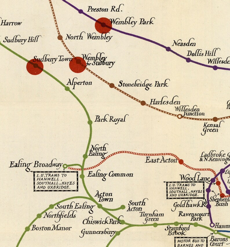 Old London Underground Tube Map 1923 - Oxford Circus, Piccadilly ...